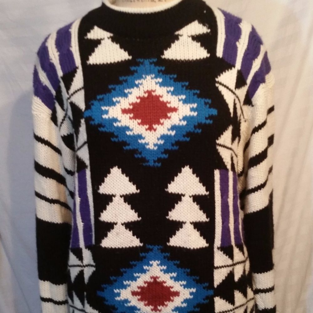 Vintage Sweater Aztec Design90s Mens Lg Boho Host Pick - Gem